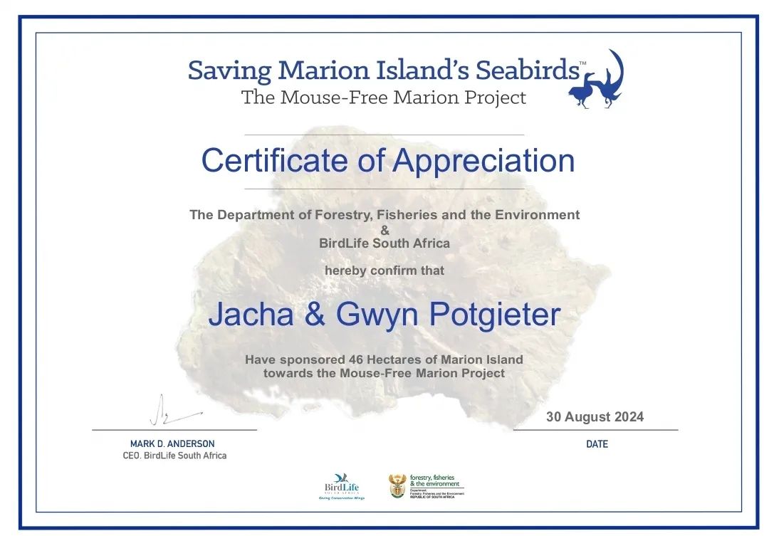 Jacha and Gwyn Potgieter sponsor 46 hectares and donate a painting ...